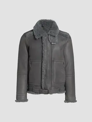 SAKS FIFTH AVENUE Collection Shearling Moto Bomber Jacket - Grey