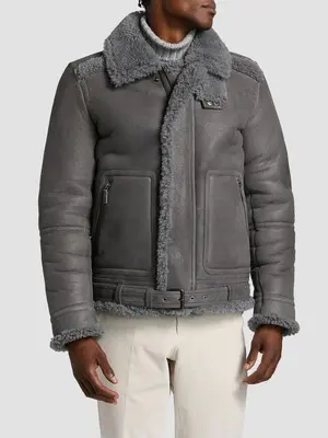 SAKS FIFTH AVENUE Collection Shearling Moto Bomber Jacket