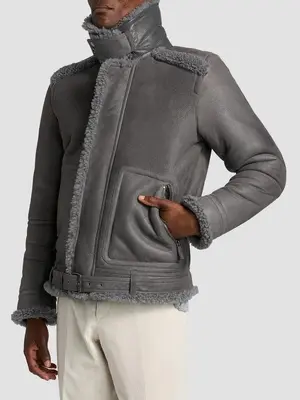 SAKS FIFTH AVENUE Collection Shearling Moto Bomber Jacket