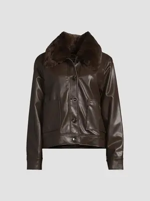 MILLY Faux Fur-trimmed Faux Leather Jacket - Chocolate