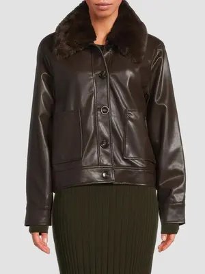 MILLY Faux Fur-trimmed Faux Leather Jacket