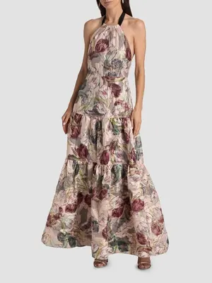 MILLY Gizelle Brocade Halterneck Gown