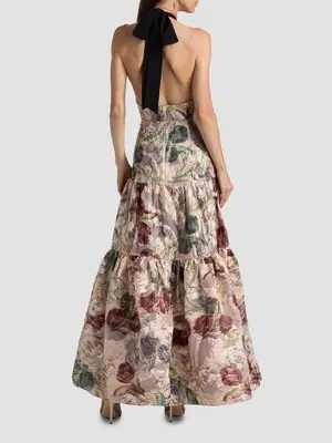 MILLY Gizelle Brocade Halterneck Gown