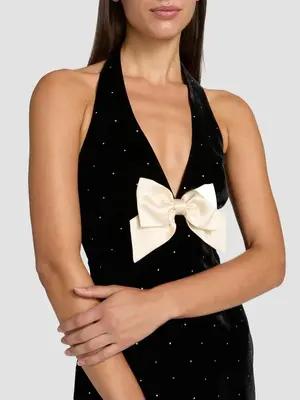 LoveShackFancy Kathy Embellished Bow Halter Minidress