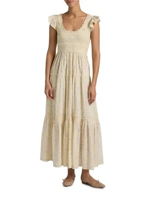 LoveShackFancy Chessie Floral Cotton Scoopneck Maxi Dress