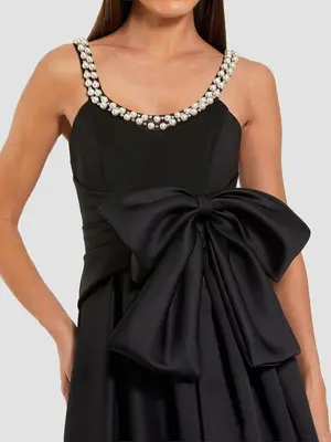 Mac Duggal Petite Ieena 1 Bow-detailed Satin A-line Gown