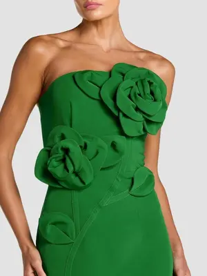 Mac Duggal Petite 3d Rose-appliquéd Crepe Strapless Gown