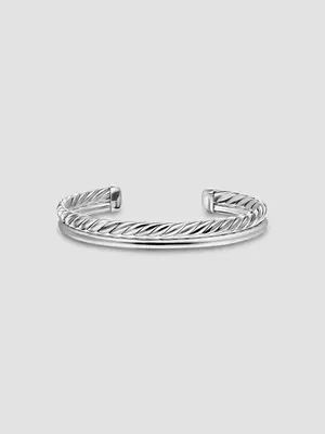 David Yurman Dy Mercer Two Row Cuff Bracelet In Sterling 8mm