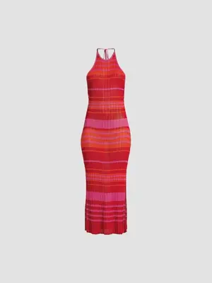 MILLY Variegated Stripe Halter Midi-dress