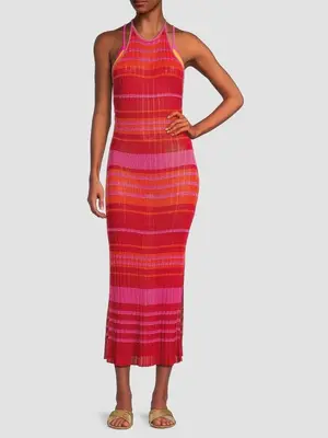 MILLY Variegated Stripe Halter Midi-dress