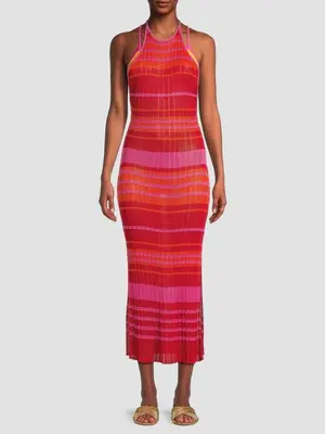 MILLY Variegated Stripe Halter Midi-dress