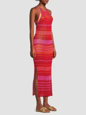 MILLY Variegated Stripe Halter Midi-dress