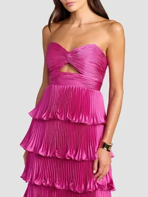 Mac Duggal Petite Tiered Pleated Charmeuse Strapless Ruffle Gown