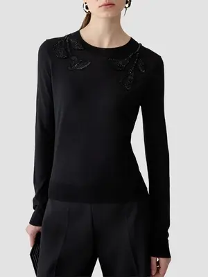 Carolina Herrera Embroidered Wool & Silk-blend Long-sleeve Sweater - Black