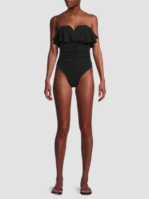 MILLY Glossy Strapless Ruffle One-piece Swimsuit