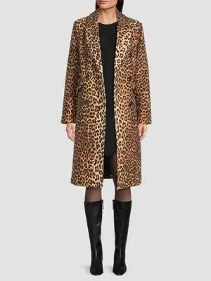 MILLY Leopard Double-breasted Coat