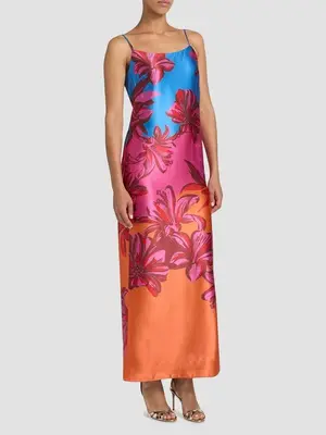 MILLY Lily Sunset Floral Satin Slip Maxi Dress