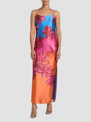MILLY Lily Sunset Floral Satin Slip Maxi Dress