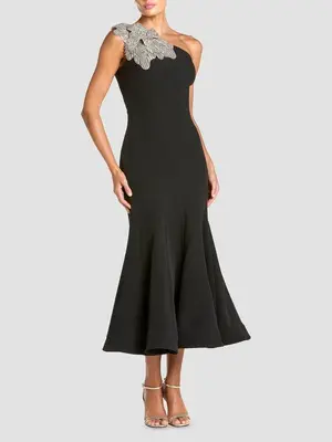 Mac Duggal Petite One-shoulder Mermaid Crepe Midi Dress