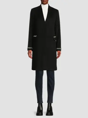 MILLY Collarless Jewel Trim Maxi Coat