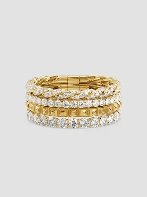David Yurman Petite Pave Four Row Pyramid Ring In 18k Yellow - Gold
