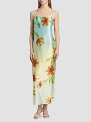 MILLY Lily Floral Satin Maxi Slipdress