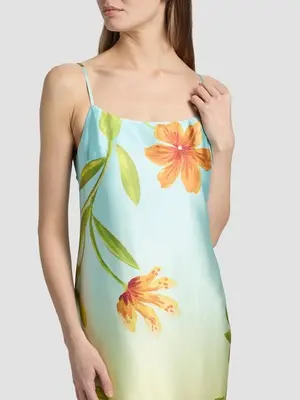 MILLY Lily Floral Satin Maxi Slipdress