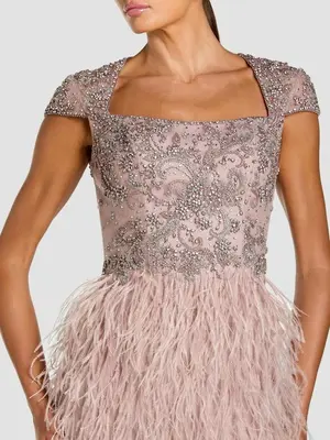 Mac Duggal Beaded Feather-trim Gown
