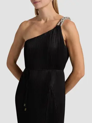MILLY Mariah Embellished-strap Pleated Satin Maxi Dress