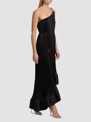 MILLY Mariah Embellished-strap Pleated Satin Maxi Dress