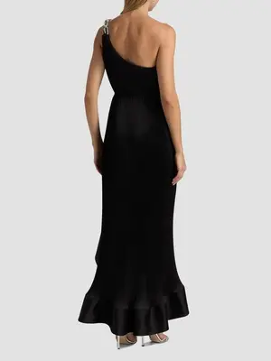 MILLY Mariah Embellished-strap Pleated Satin Maxi Dress