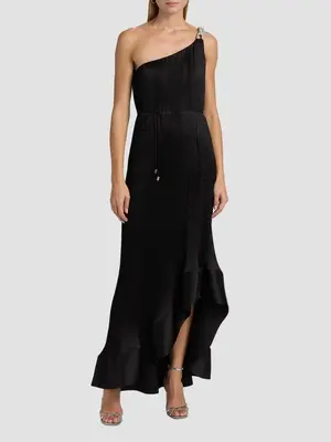 MILLY Mariah Embellished-strap Pleated Satin Maxi Dress