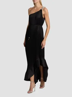 MILLY Mariah Embellished-strap Pleated Satin Maxi Dress