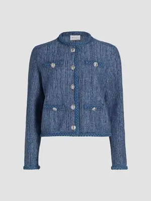 MILLY Shayne Pinstriped Knit Crewneck Cardigan