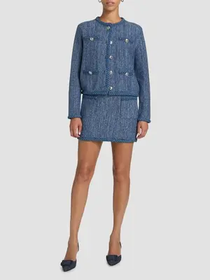 MILLY Shayne Pinstriped Knit Crewneck Cardigan