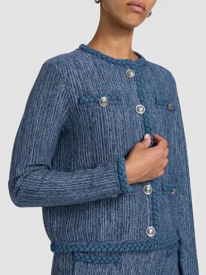MILLY Shayne Pinstriped Knit Crewneck Cardigan