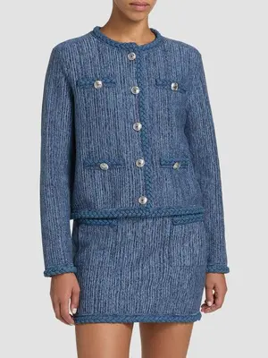 MILLY Shayne Pinstriped Knit Crewneck Cardigan