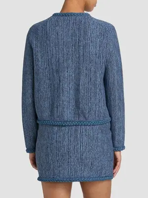 MILLY Shayne Pinstriped Knit Crewneck Cardigan