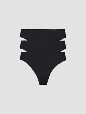 Natori Bliss Bare Cotton Thong 3-pack Black