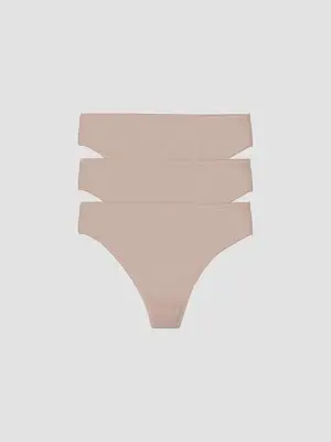 Natori Bliss Bare Cotton Thong 3-pack - Cafe