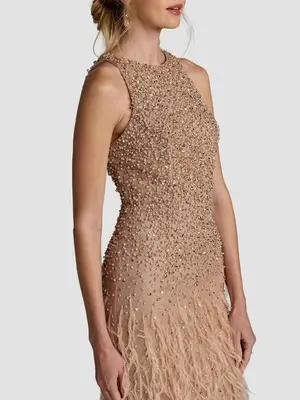 Mac Duggal Beaded Feather-trimmed Gown