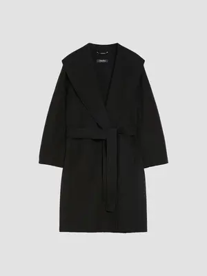 Max Mara Double Faced Wool Robe Coat - Black