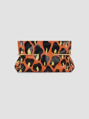 Givenchy Pinch Soft Clutch In Nappa Leather With Leopard Print - Black Orange
