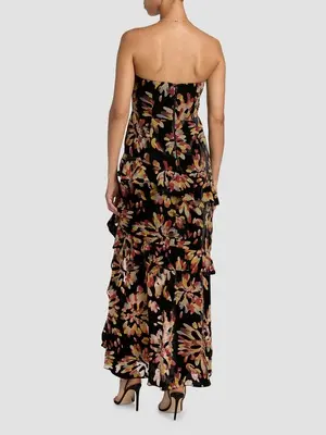 MILLY Raelynn Confetti Burnout Velvet Ruffle Maxi Dress