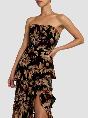 MILLY Raelynn Confetti Burnout Velvet Ruffle Maxi Dress