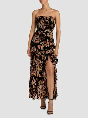 MILLY Raelynn Confetti Burnout Velvet Ruffle Maxi Dress