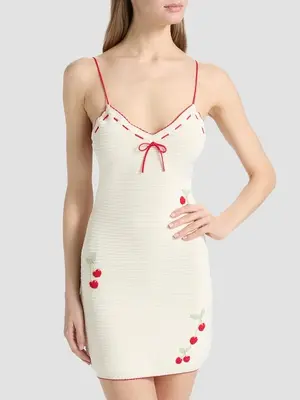 LoveShackFancy Yelena Cherry-embroidered Knit Minidress