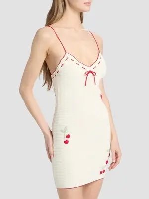 LoveShackFancy Yelena Cherry-embroidered Knit Minidress