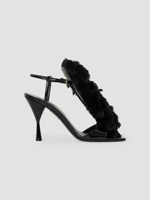 Givenchy Pompom Heeled Sandals In Patent Leather And Knit - Black