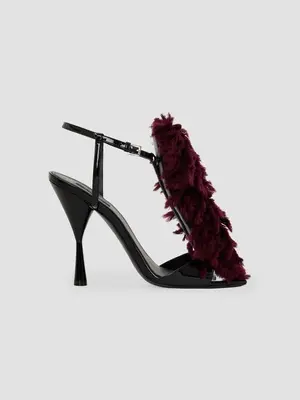 Givenchy Pompom Heeled Sandals In Patent Leather And Knit - Deep Red